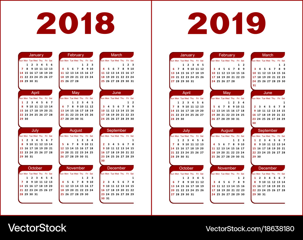 Calendar 2018 2019 Royalty Free Vector Image - VectorStock