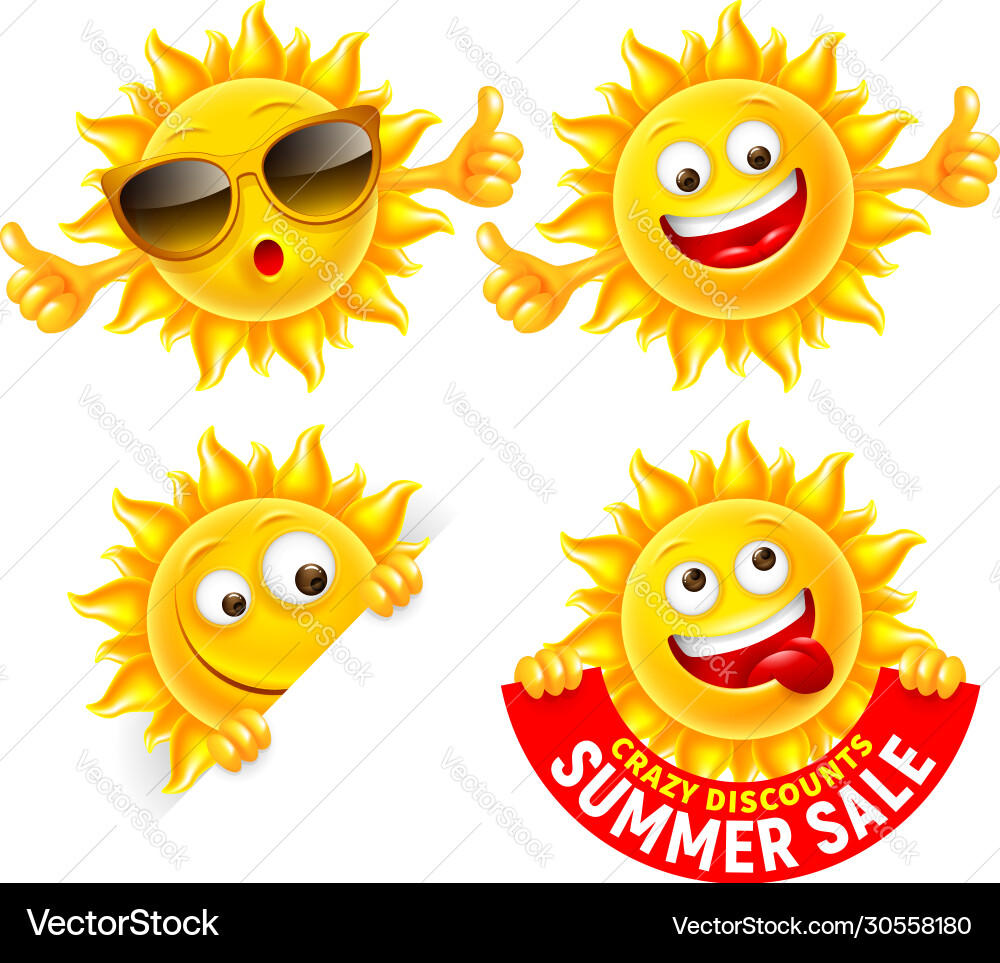 Cheerful cartoon sun characters set Royalty Free Vector