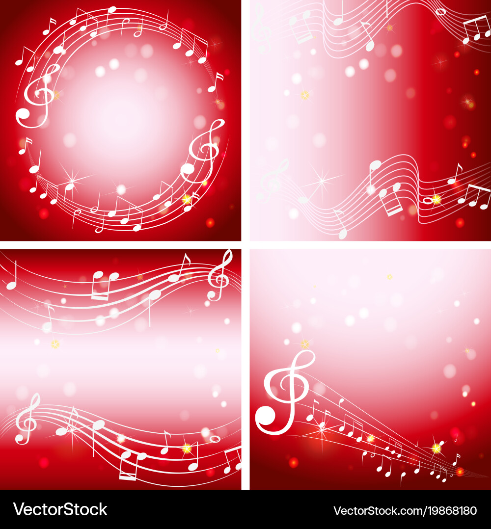 Four red background with music notes Royalty Free Vector