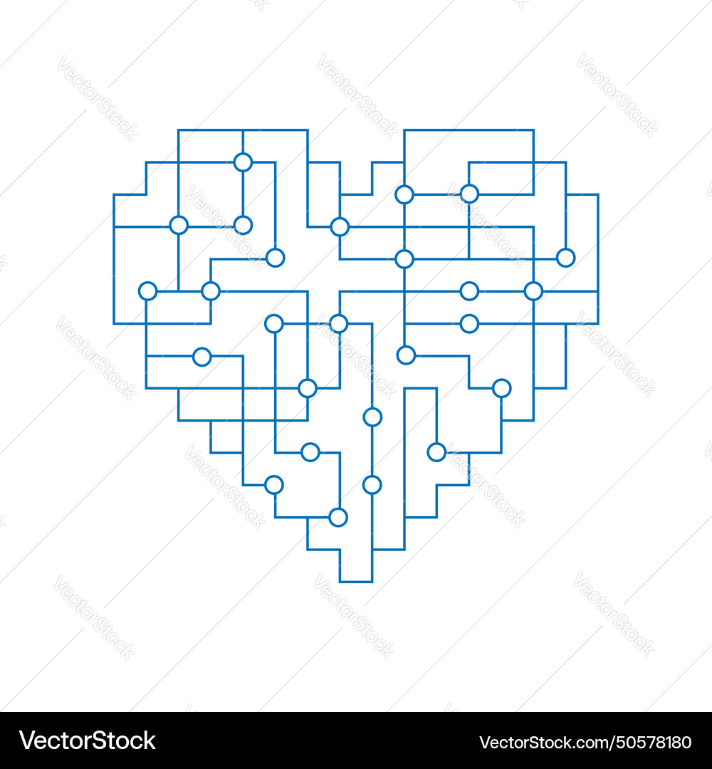 Linear circuit board with heart shape for love Vector Image