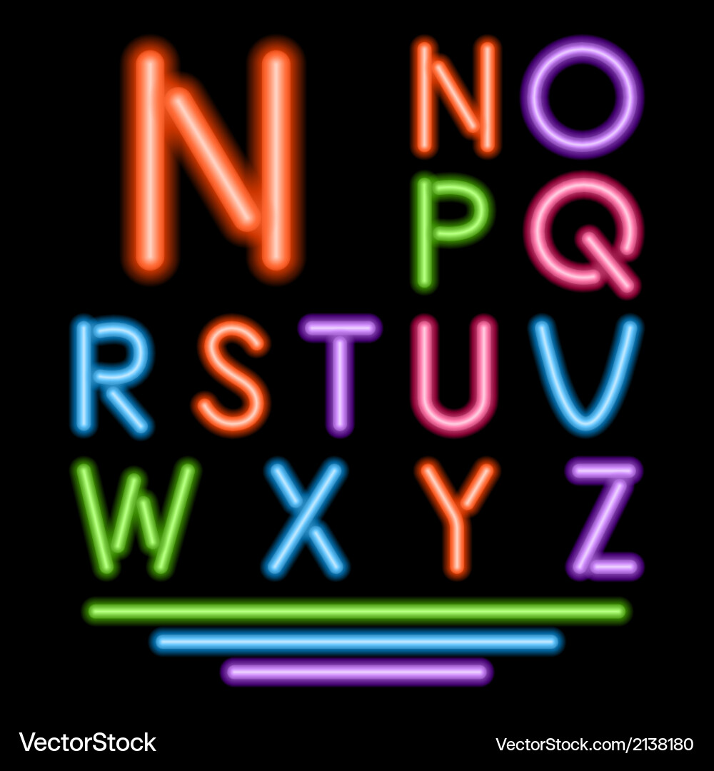 Neon tube letters multicolor glowing font Vector Image