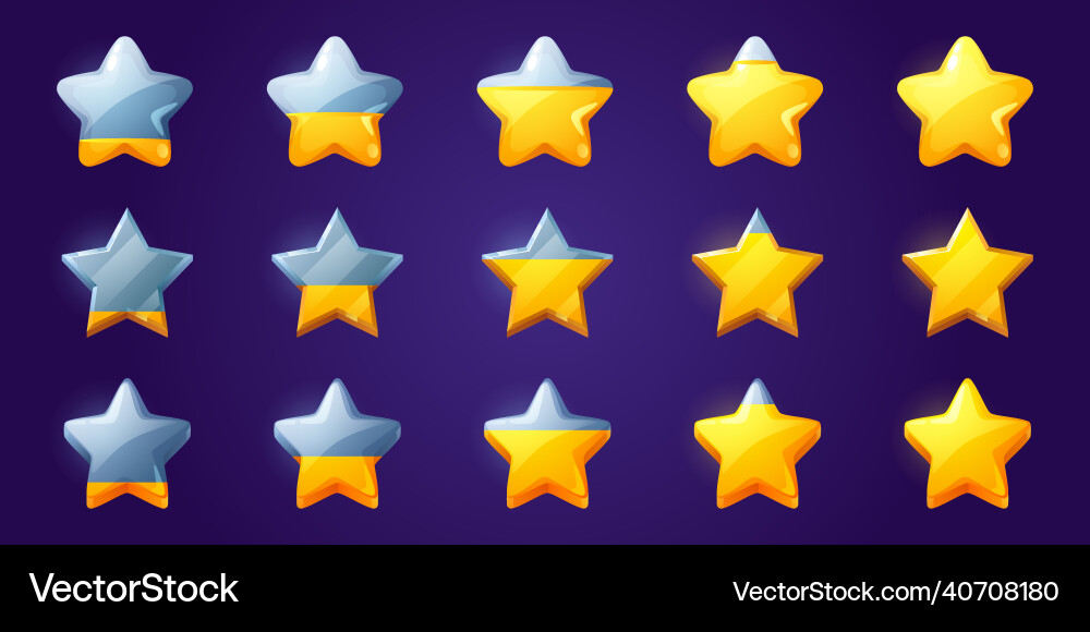 Set of stars game score from empty to full rows Vector Image