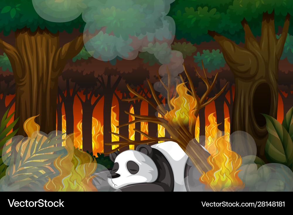 Deforestation scene with panda dying in forest Vector Image