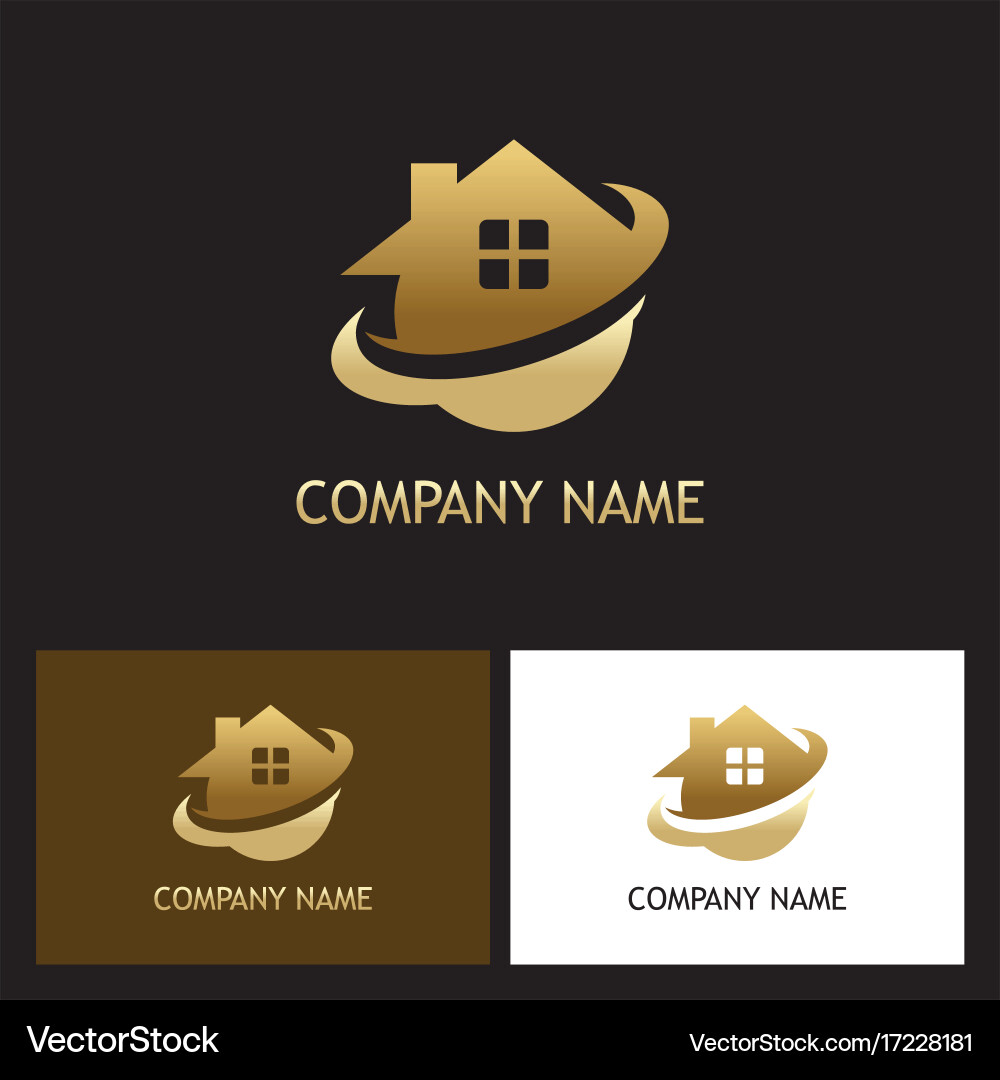 Gold home secure logo Royalty Free Vector Image