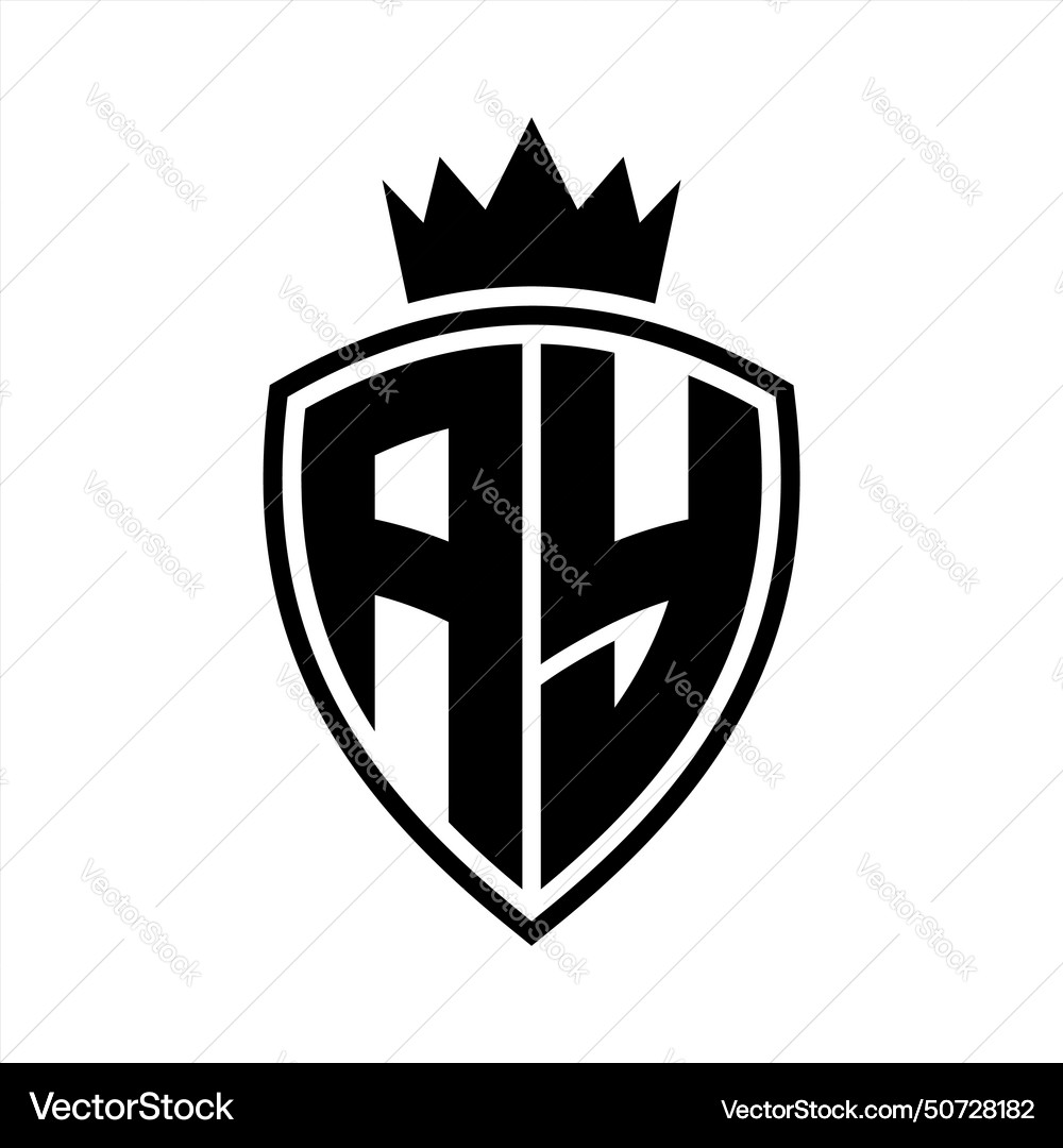 Ay letter monogram shield and crown outline shape Vector Image