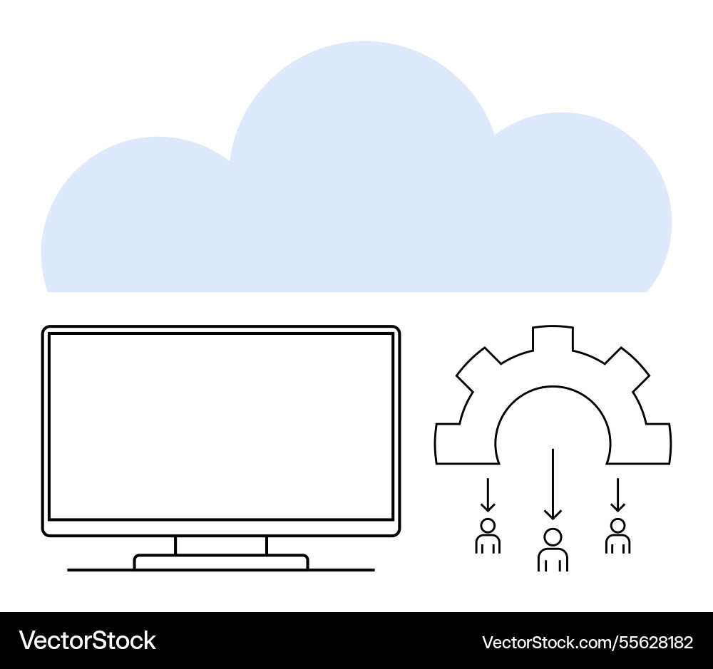 Cloud computing concept with monitor gear Vector Image