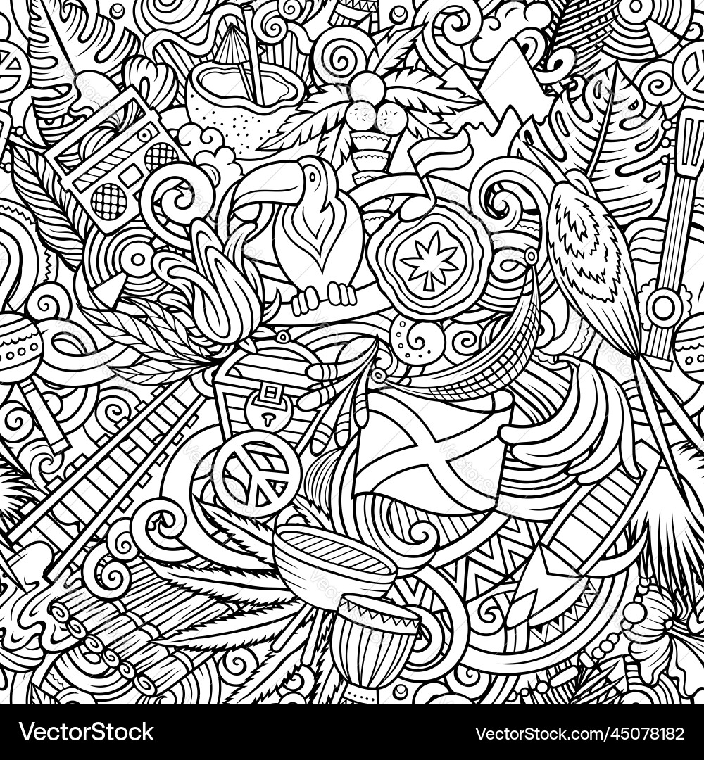 Jamaican Doodle Pattern - Reggae & Culture Vector Image