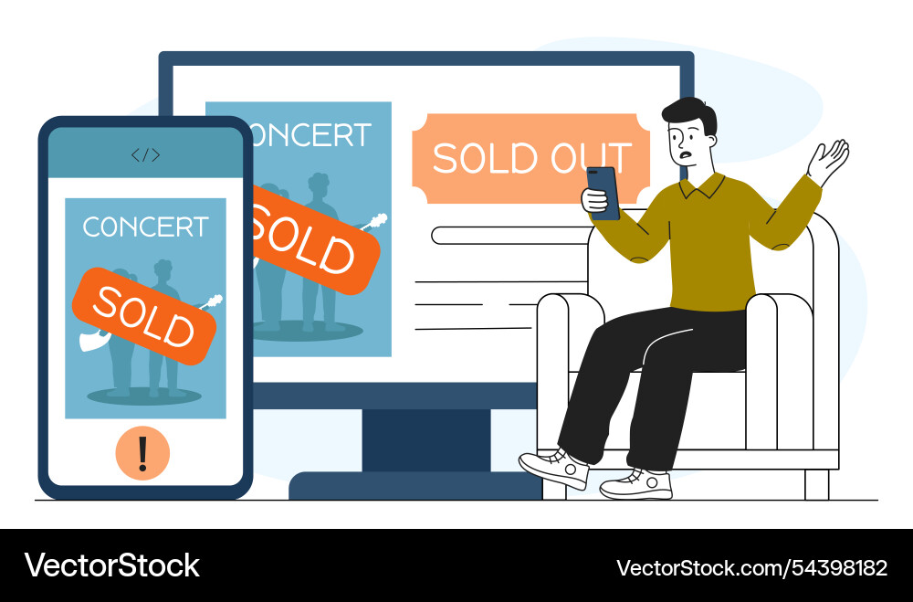 Man with sold out tickets young guy Royalty Free Vector