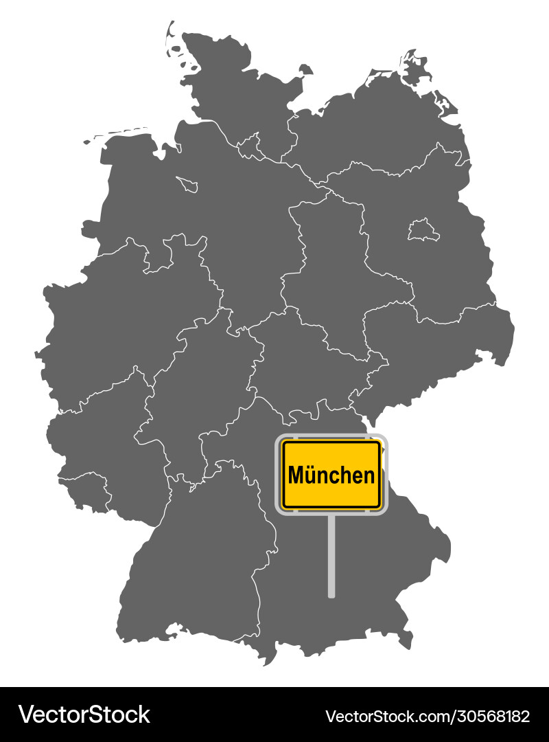 Map germany with road sign munich Royalty Free Vector Image