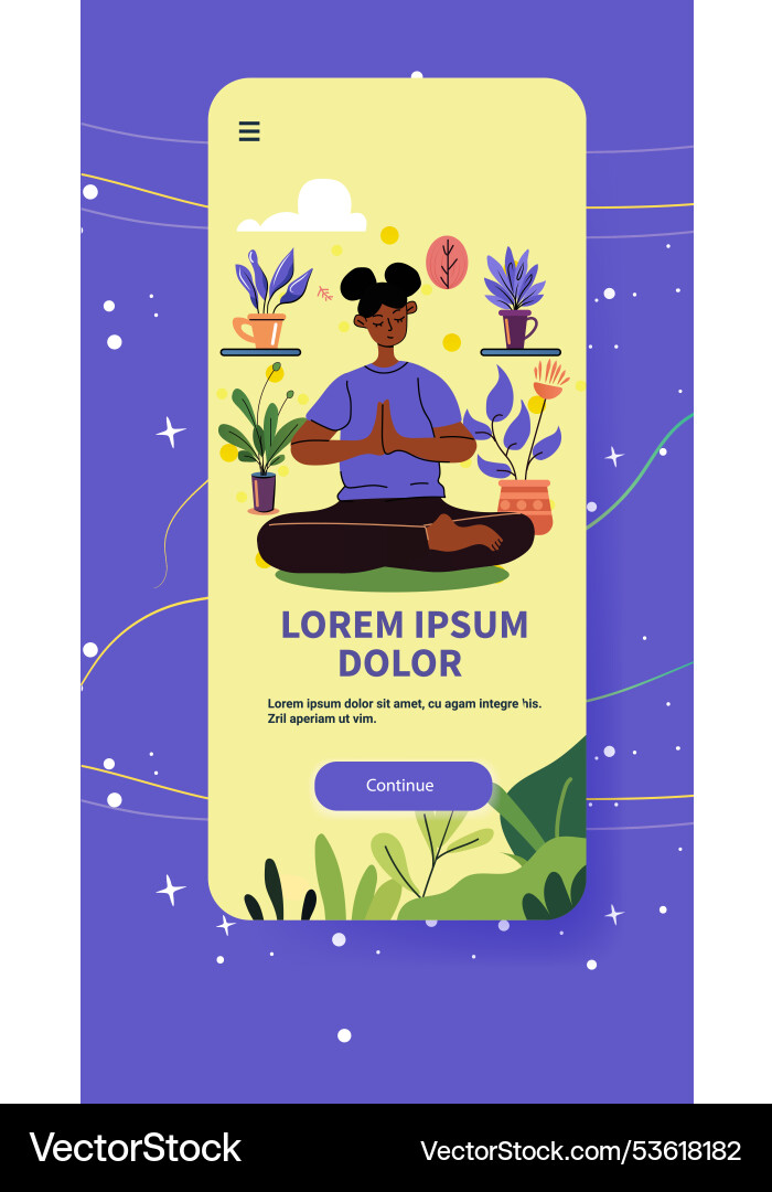 Meditation app screen design depicting a person Vector Image