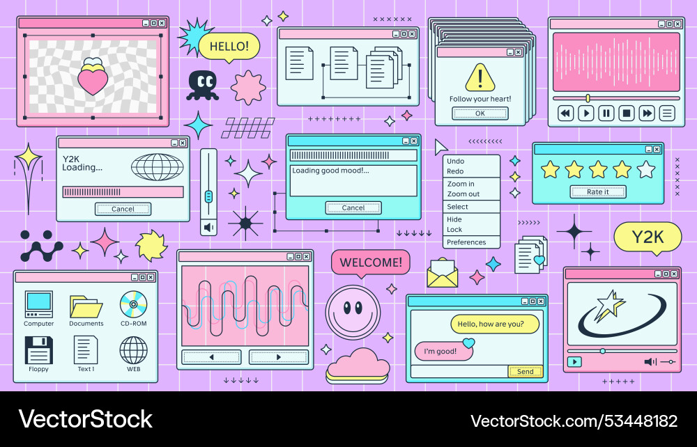 Y2k retro browser windows page computer interface Vector Image