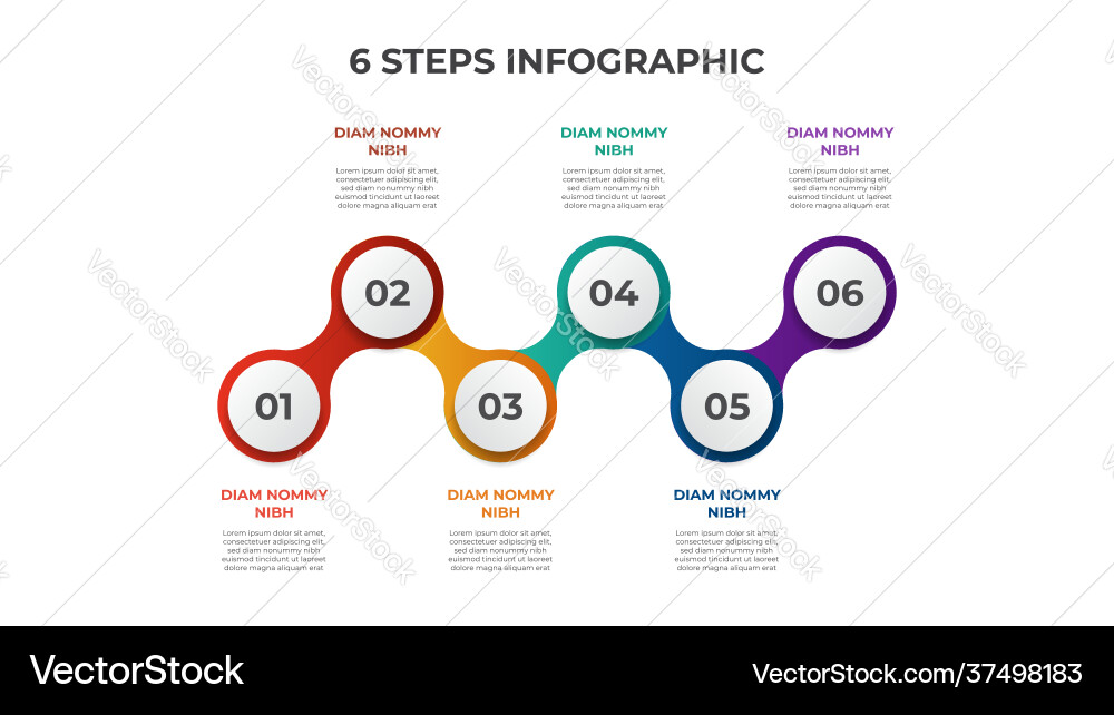 6 points steps connected circle diagram Royalty Free Vector