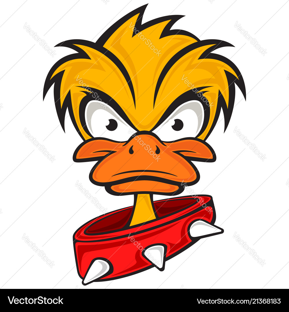 Cartoon evil face duck with collar Royalty Free Vector Image
