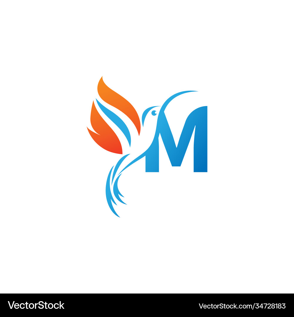 Letter m combined with fire wing hummingbird Vector Image