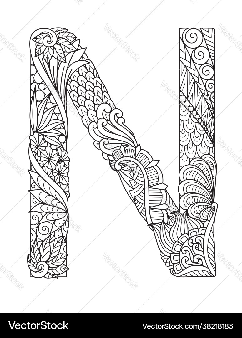 Mandala letter n monogram Royalty Free Vector Image