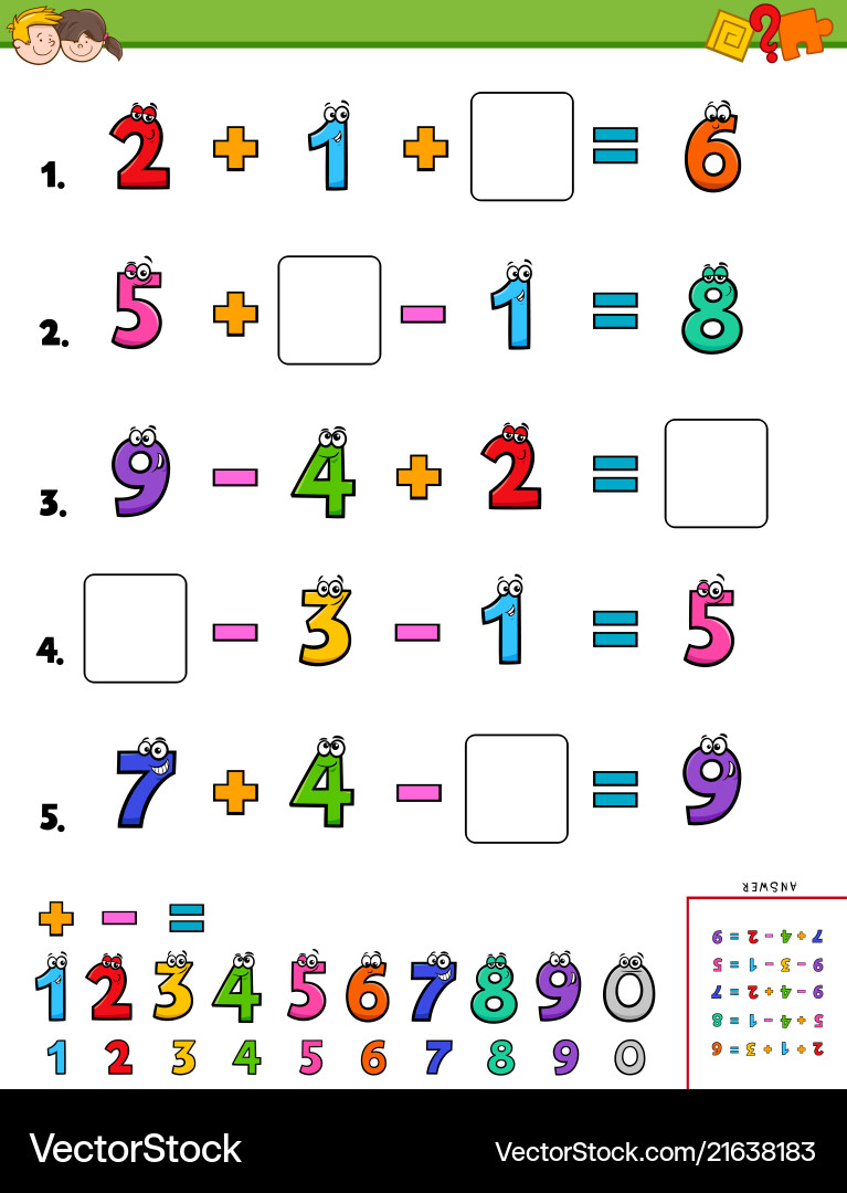 Maths calculation educational game for kids Vector Image