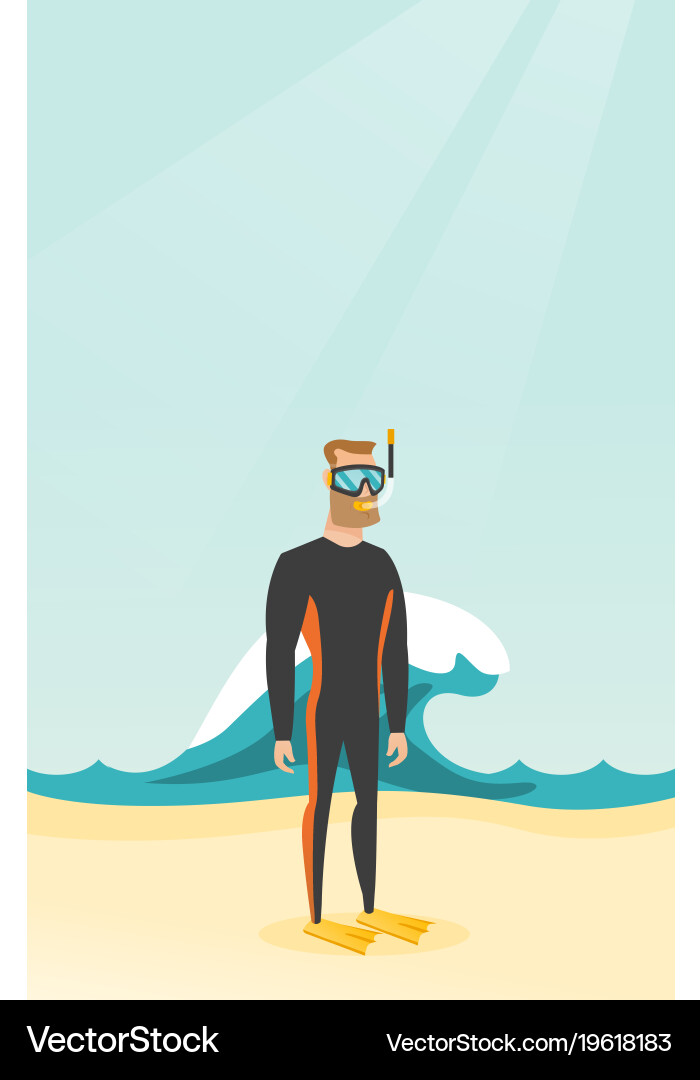 Young caucasian scuba diver in diving suit Vector Image