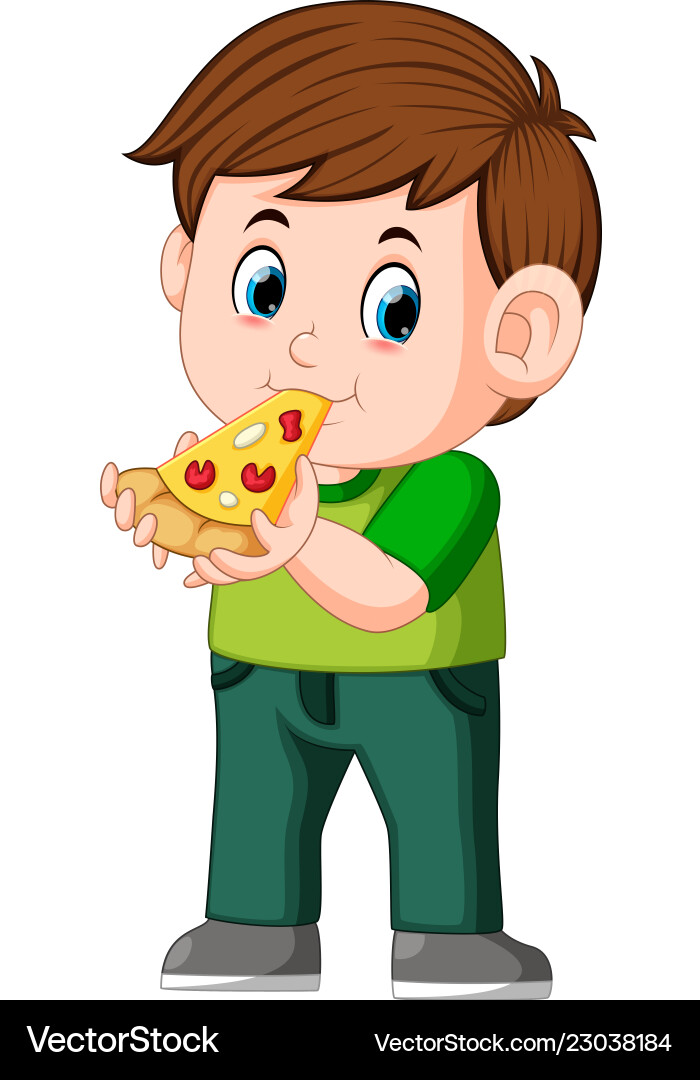Cute boy eating pizza Royalty Free Vector Image