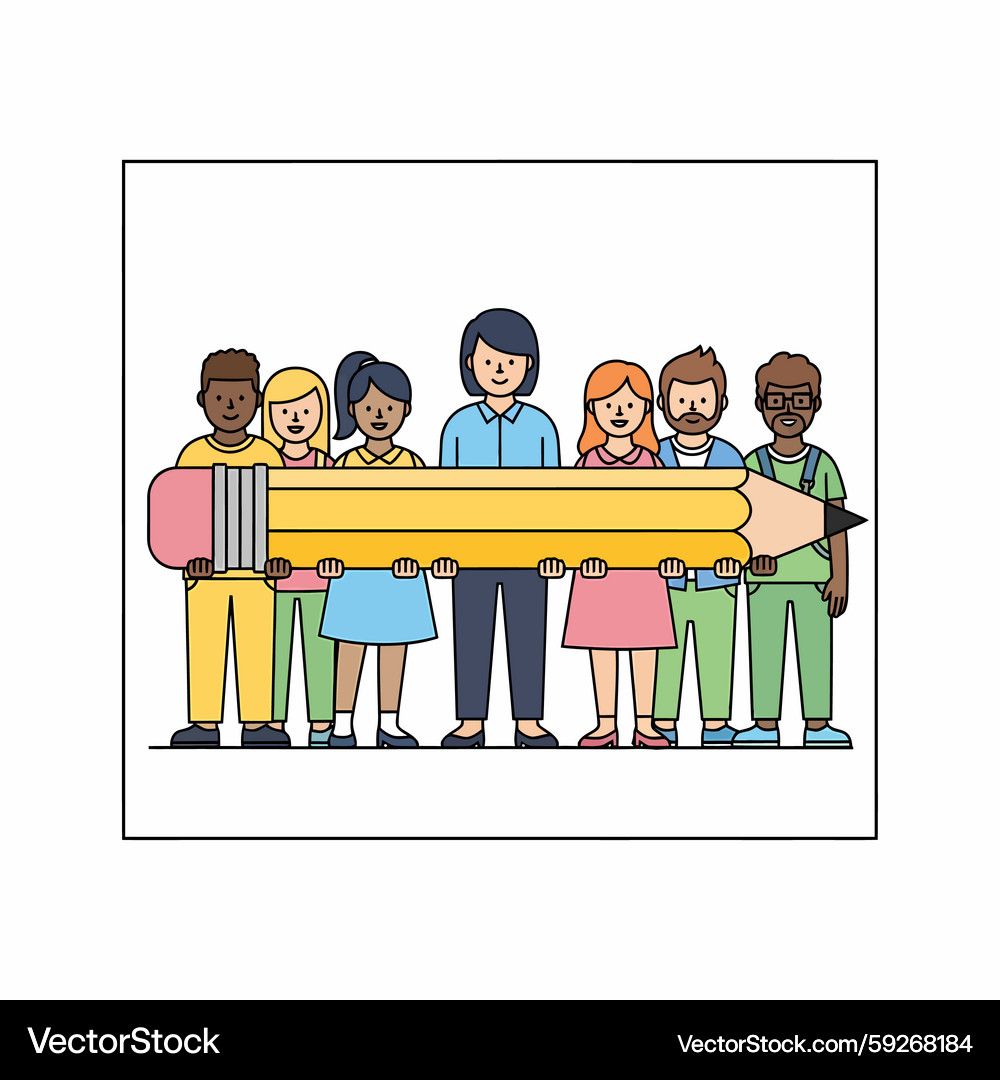 Diverse Group Holding a Giant Pencil Royalty Free Vector