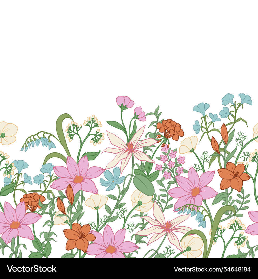 Floraler Rand mit grafischen wilden Blumen Vektorbild