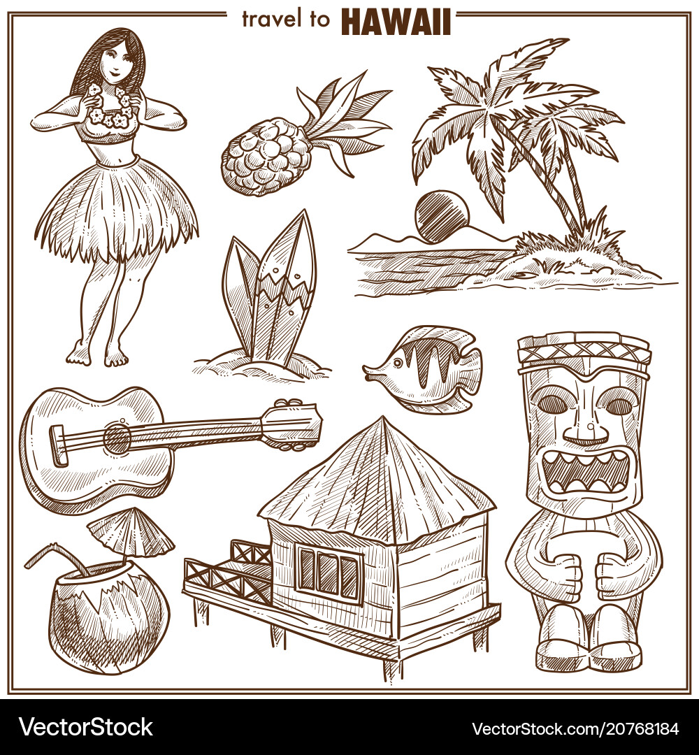 Tropical Hawaii Icons - Aloha Royalty Free Vector Image