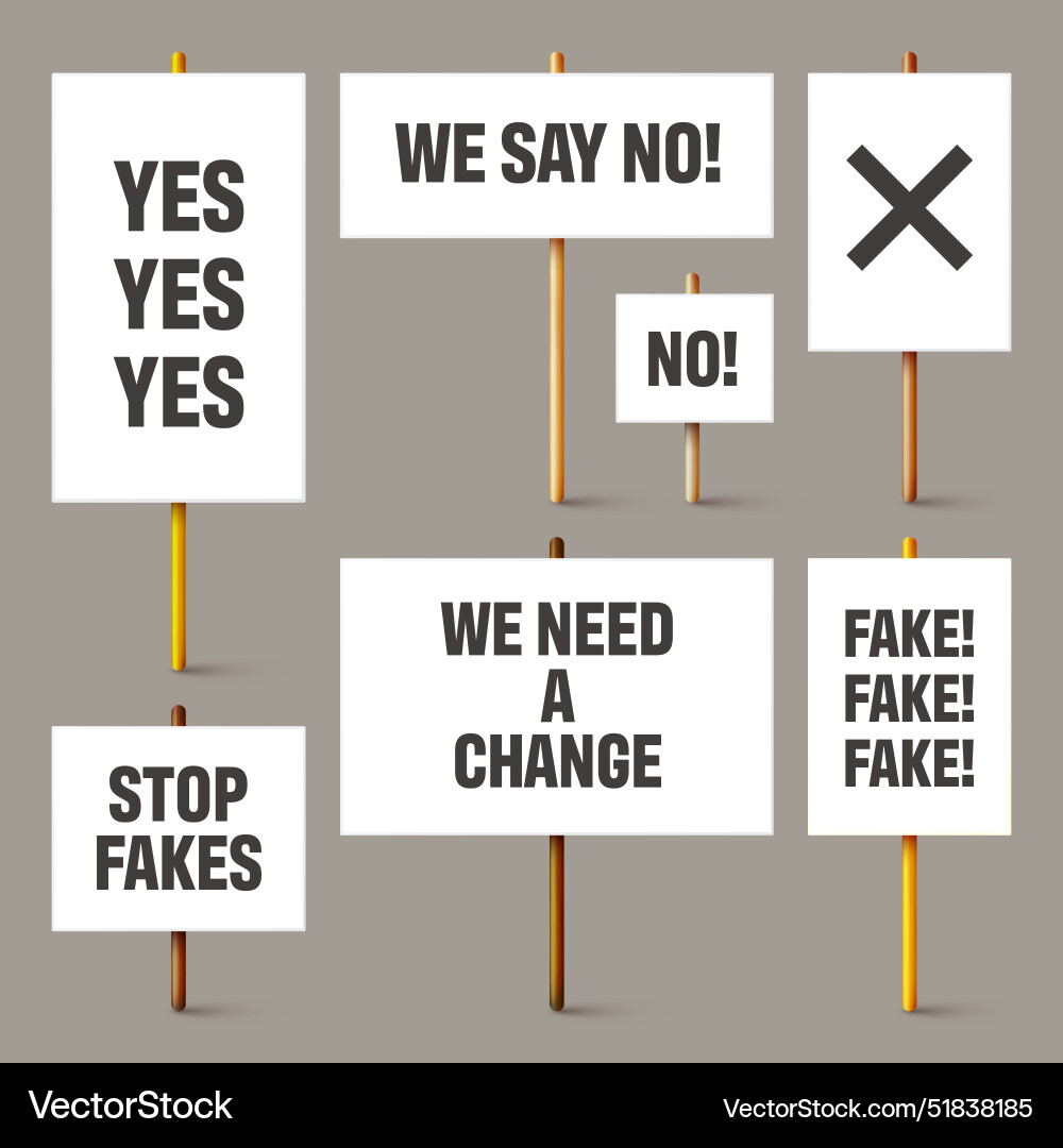 Blank white protest signs with text slogans Vector Image