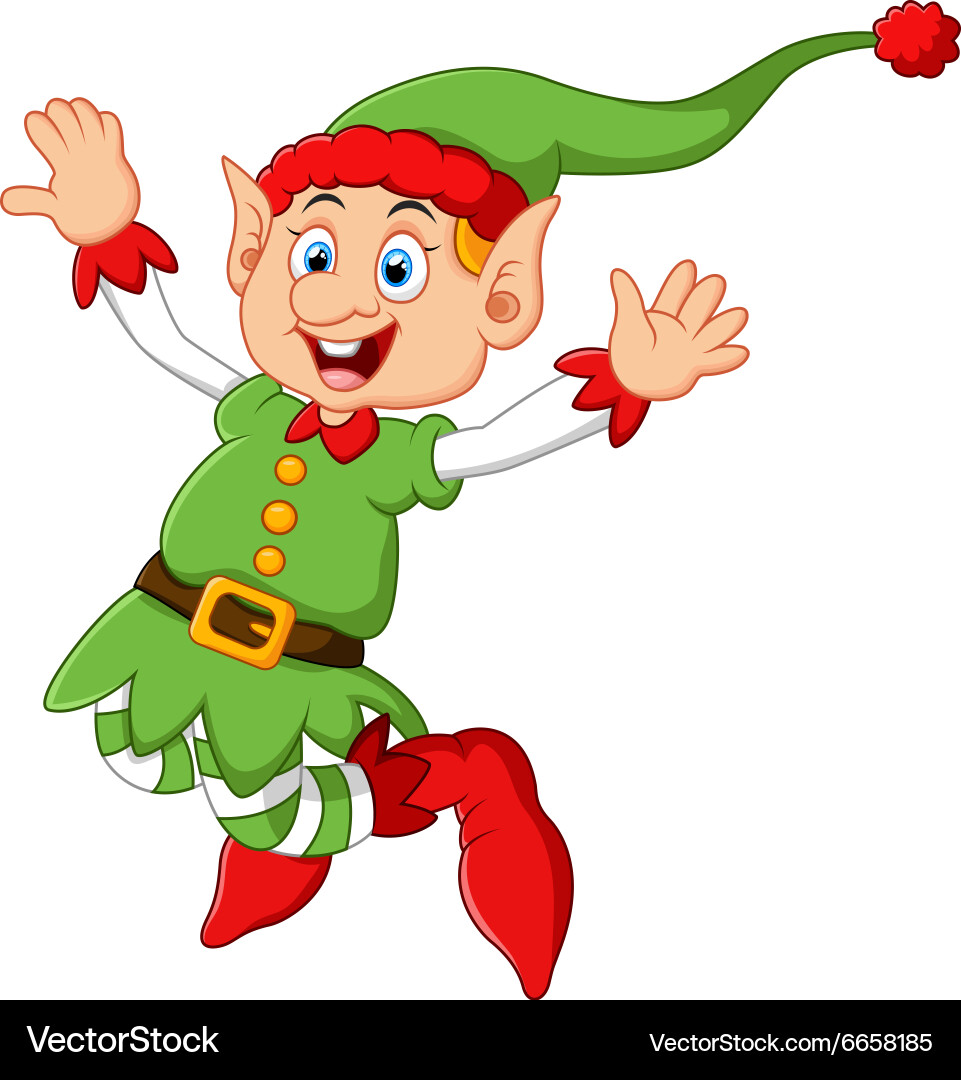 Cartoon christmas elf waving Royalty Free Vector Image