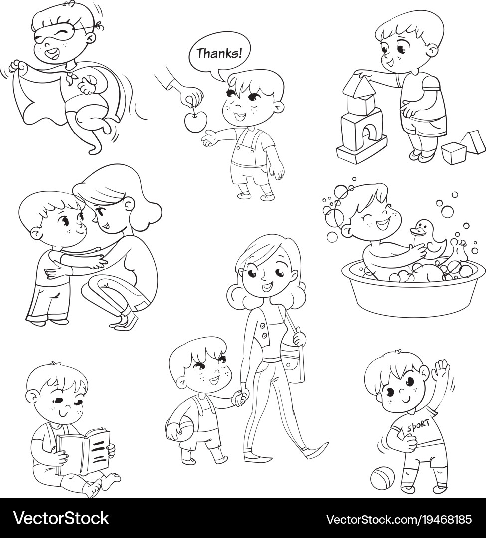 Cartoon Kid Daily Routine Vector Images (over 1,300)