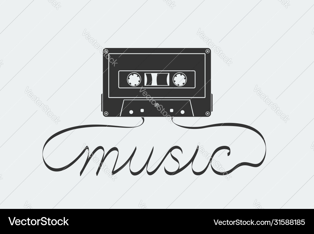 Silhouette compact cassette with analog Royalty Free Vector