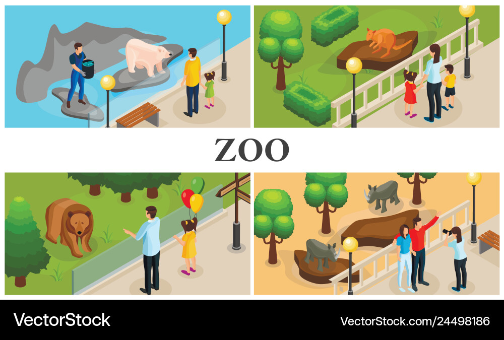 Isometric zoo animals colorful composition Vector Image