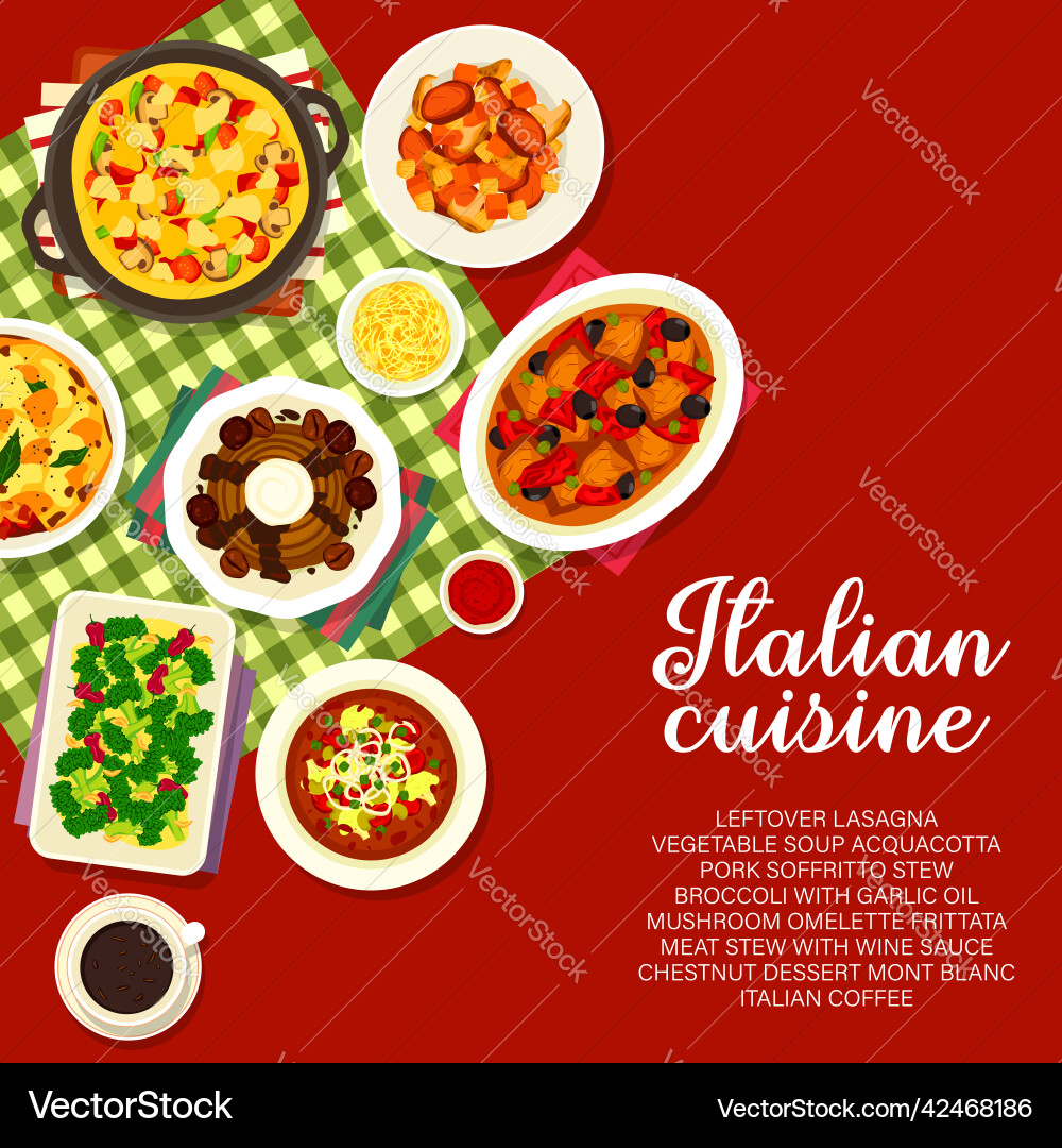 Italian cuisine menu cover page design template Vector Image