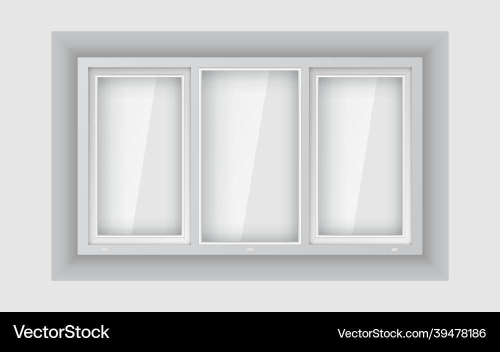 Large triple plastic window on white wall Vector Image