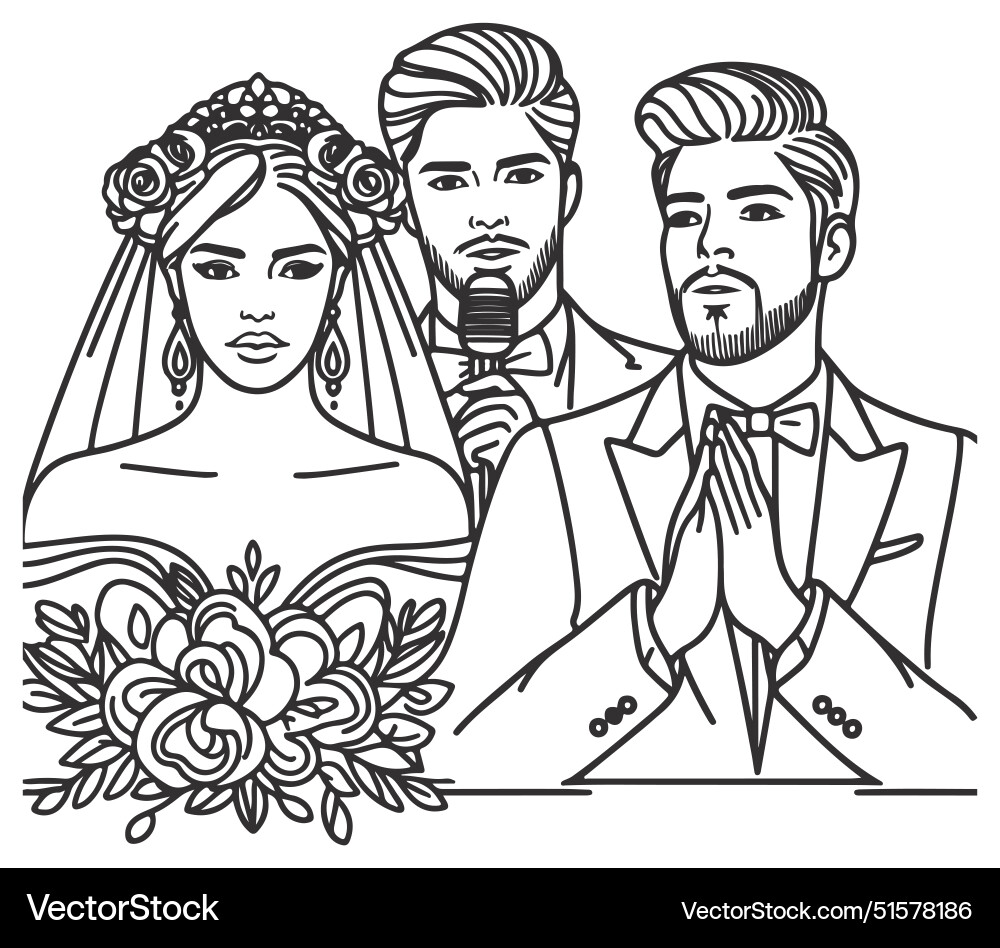 One continuous drawn line wedding from Royalty Free Vector