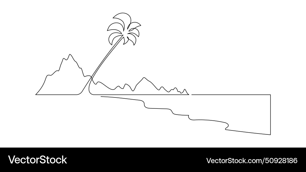 One continuous line drawing of beach with palm Vector Image