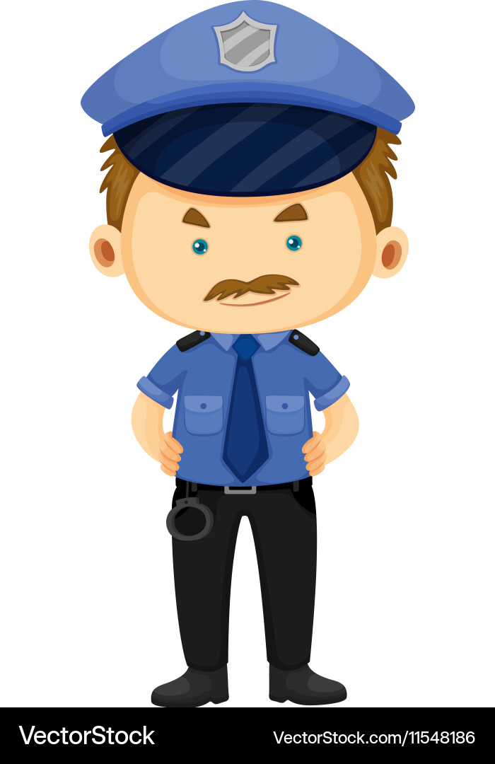 Policeman in blue uniform Royalty Free Vector Image
