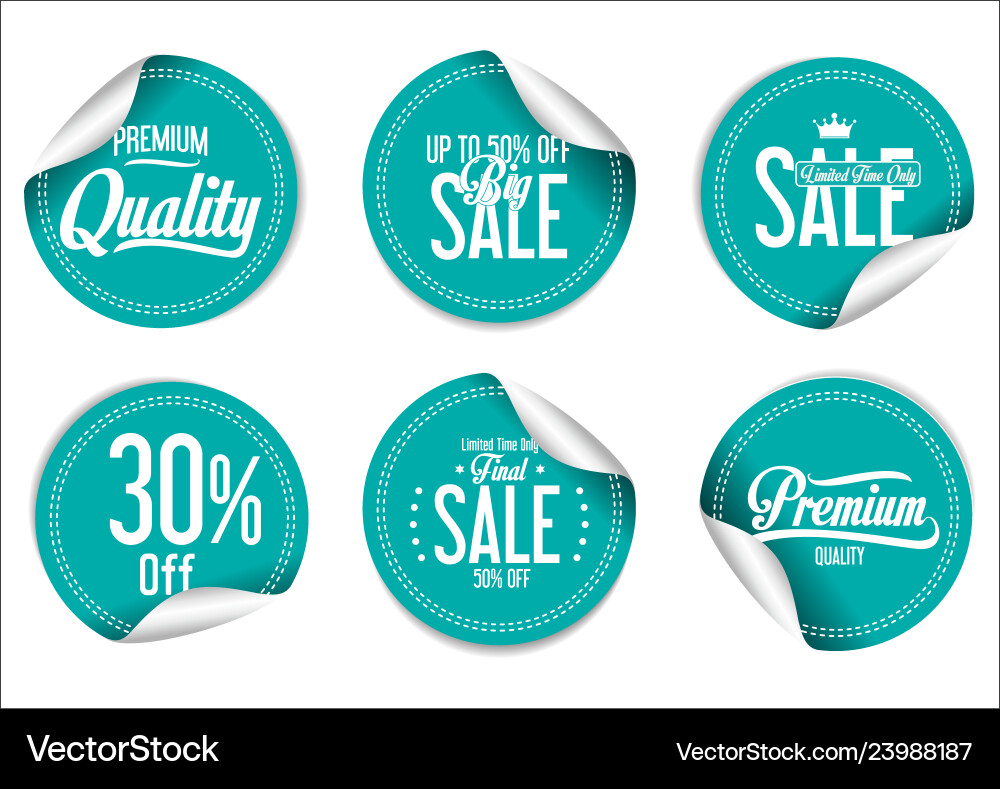 Blue paper sale stickers collection Royalty Free Vector