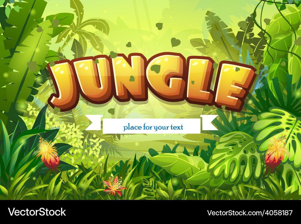 Cartoon jungle with inscription Royalty Free Vector Image