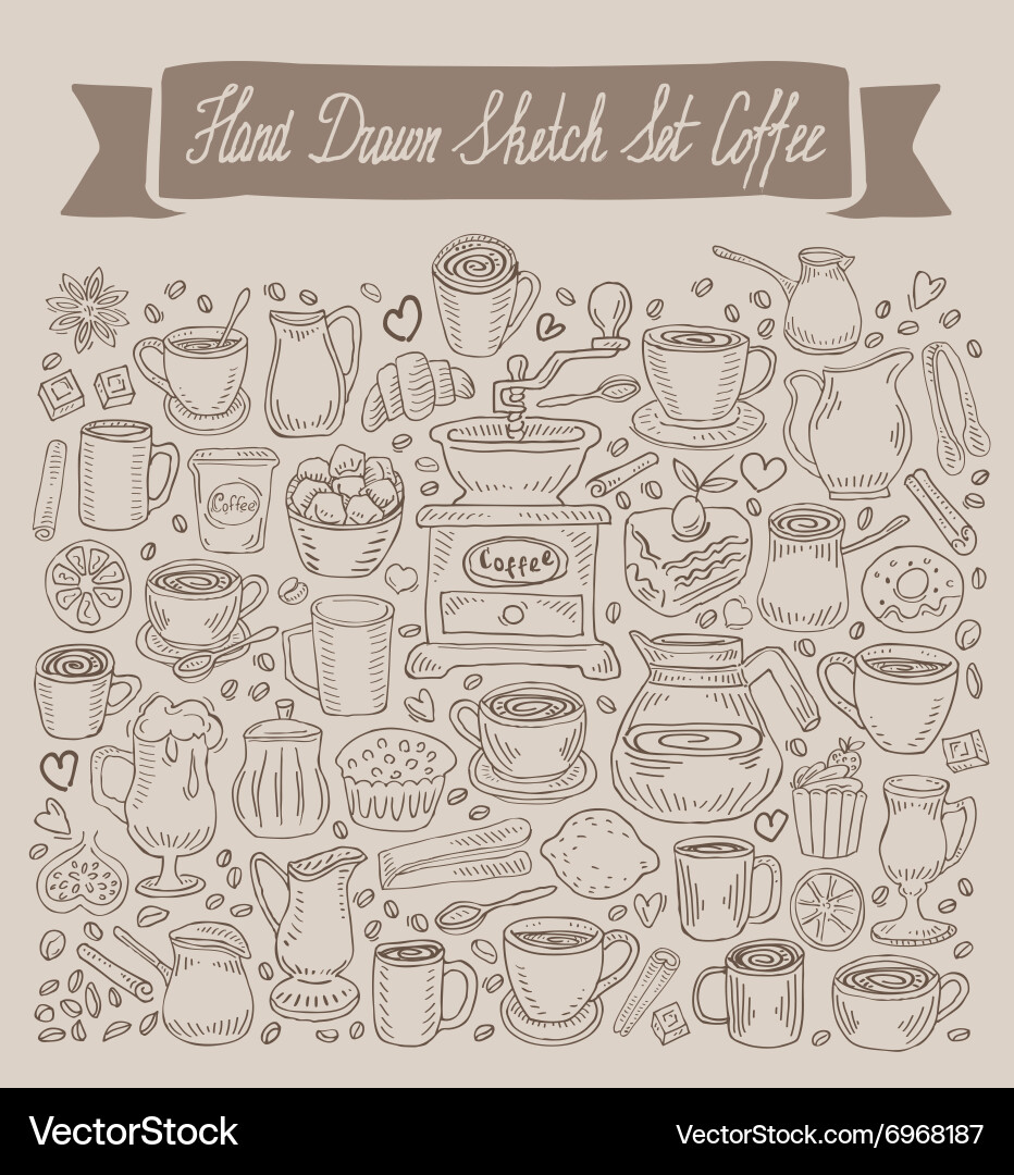 Hand drawn sketch set coffee Royalty Free Vector Image