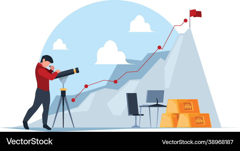 Man Observing with Telescope - Business Growth Vector Image