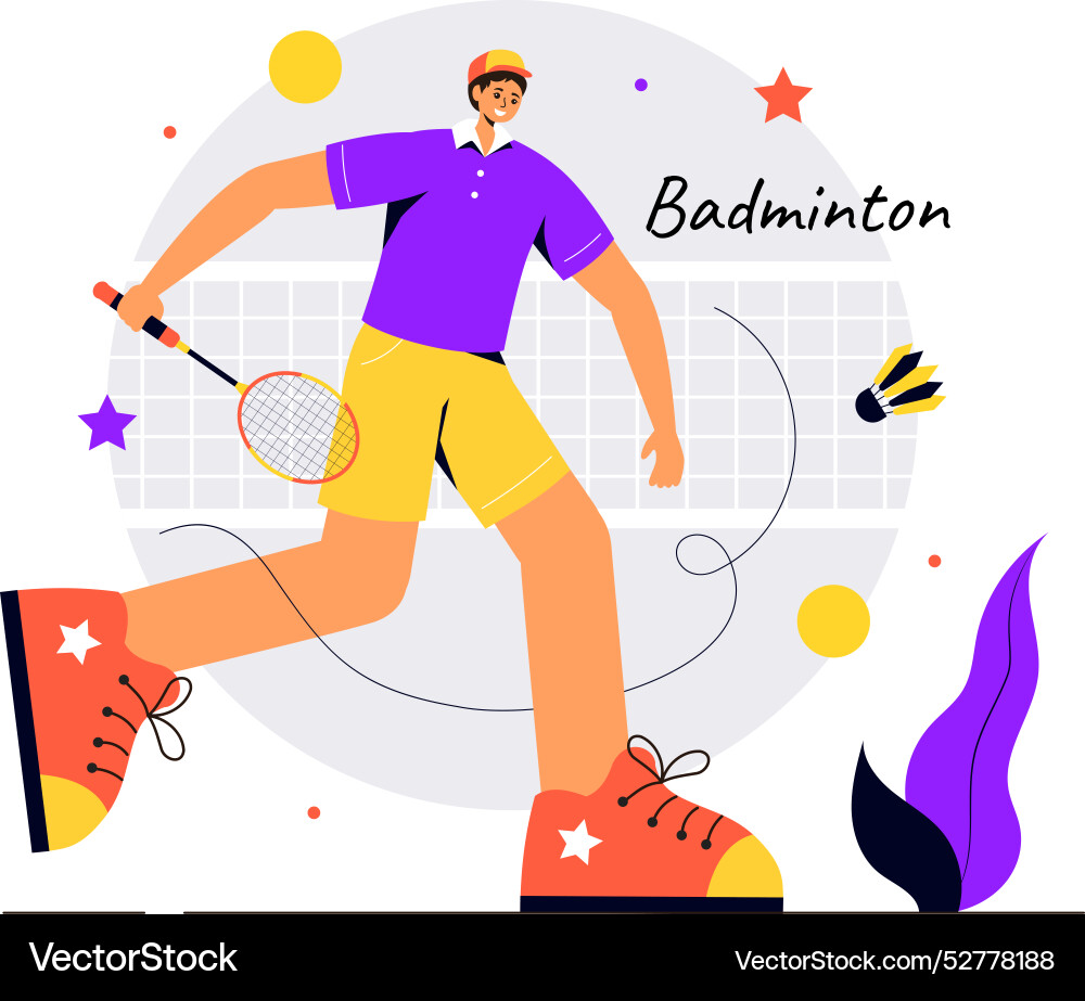 A badminton player with a shuttle and racket on Vector Image