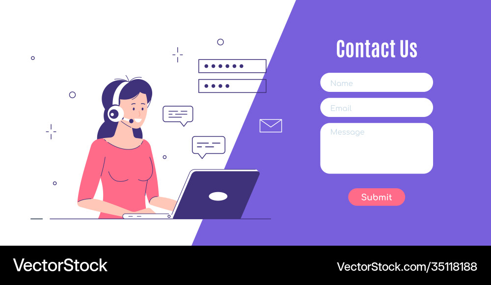 Contact Support Web Page Template Royalty Free Vector Image