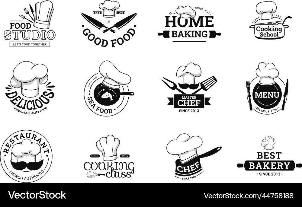 Cooking label food studio emblem chef menu Vector Image
