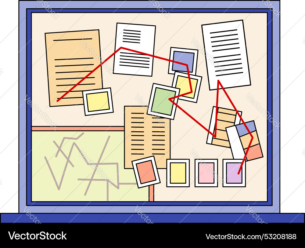 Detective board showing crime evidence Royalty Free Vector