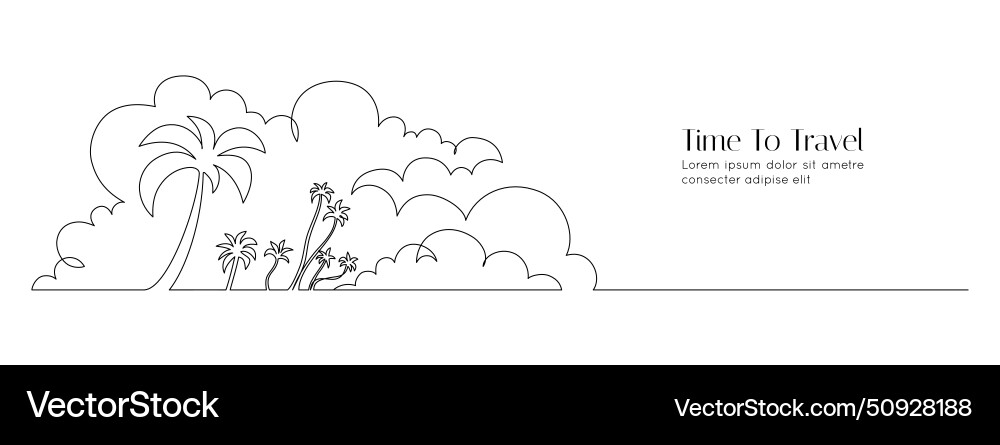 One continuous line drawing of beach with palm Vector Image