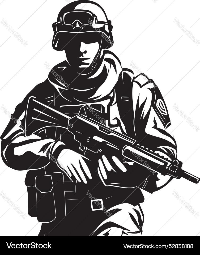 Vigilant vanguard soldier with weapon logo Vector Image