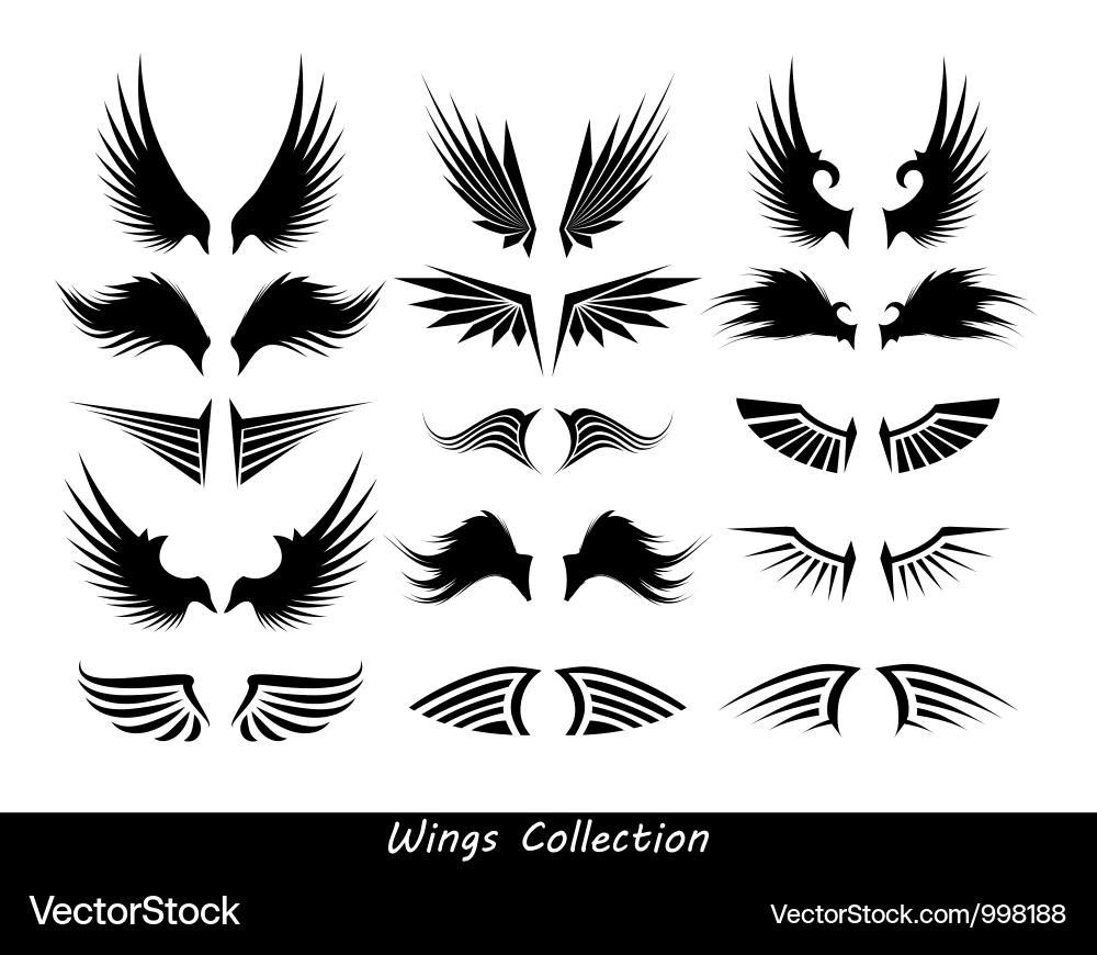 Wings collection set of Royalty Free Vector Image