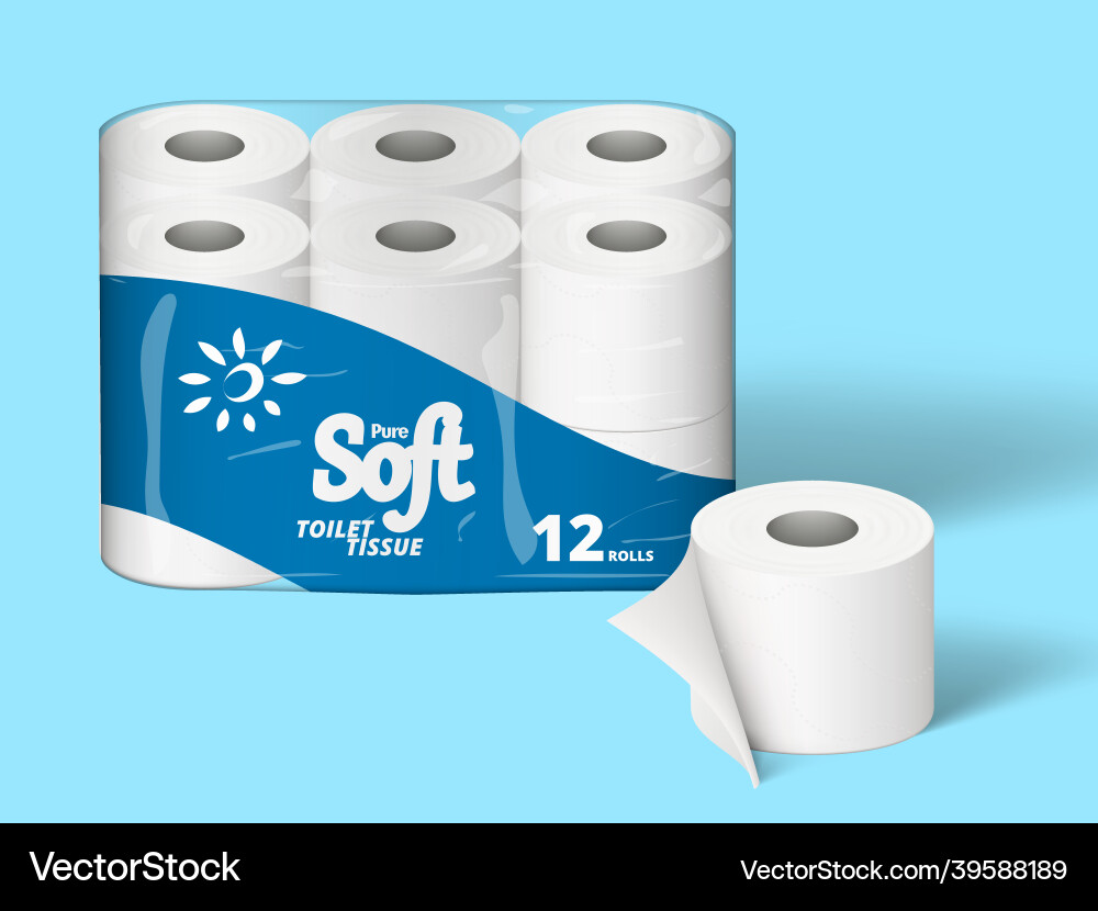 3D Toilet Paper Package Mockup - Twelve Rolls Vector Image