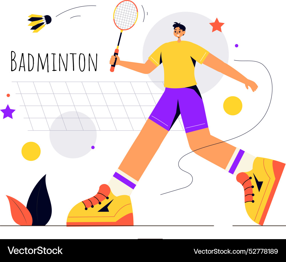 A badminton player with a shuttle and racket on Vector Image