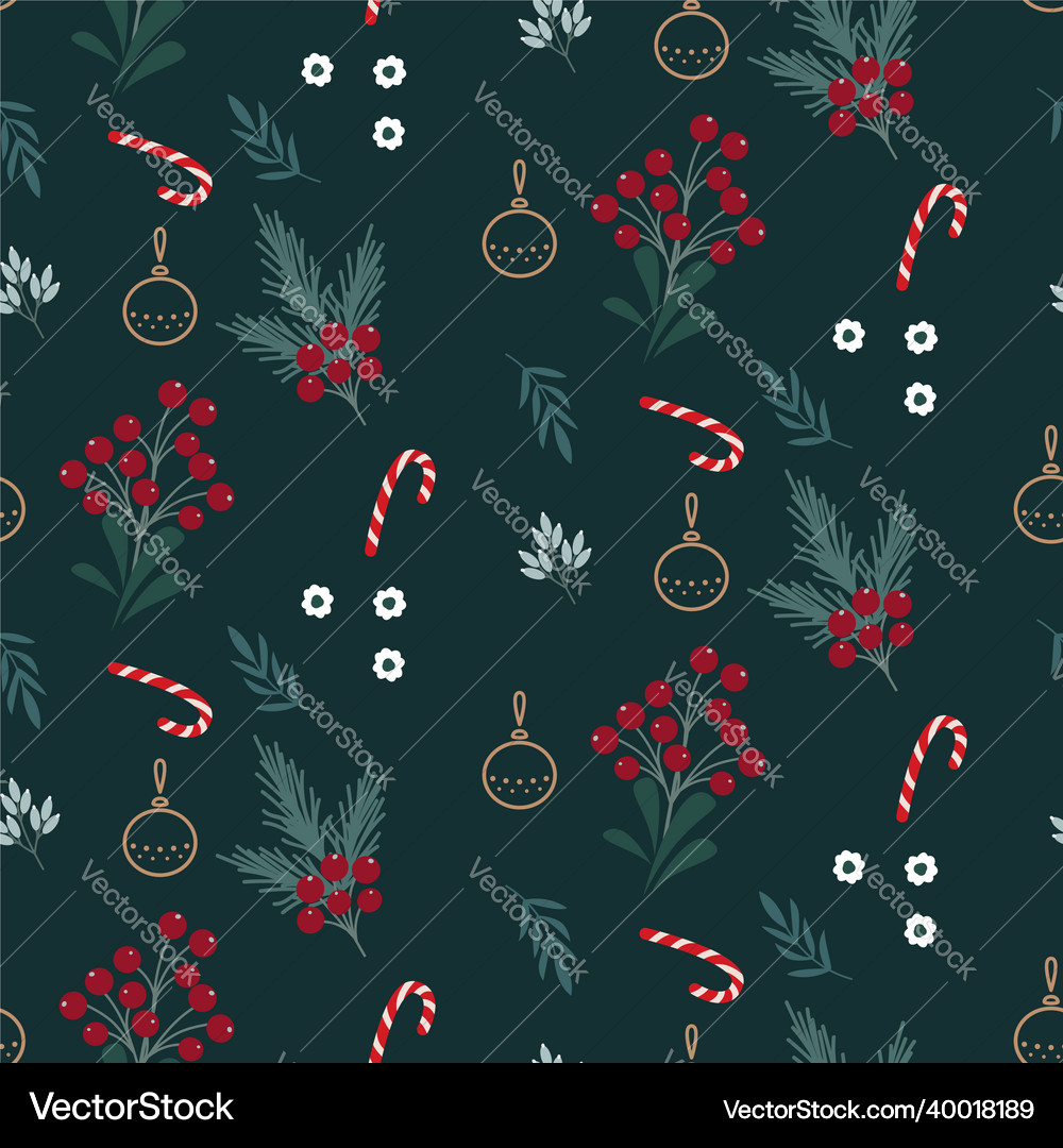Christmas seamless pattern with green leaves Vector Image
