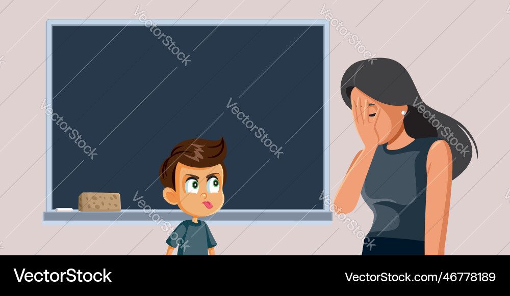 Rude student stressing his teacher during class Vector Image